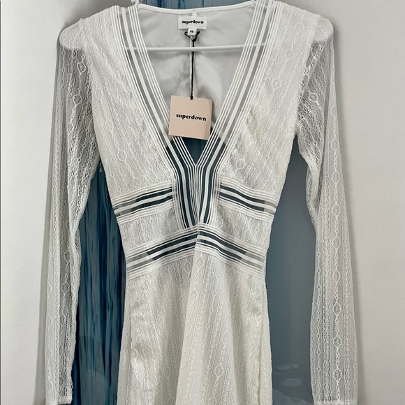 superdown | Dresses | Lauri White Deep V Lace Bodycon In White Lace ...